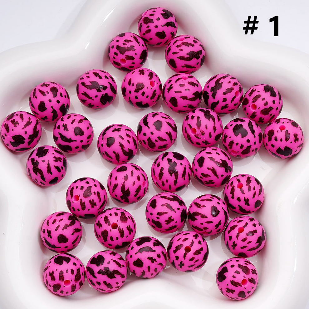 Cow Print Multicolor Design Style Z-00276 Silicone Beads 15MM – Hands ...