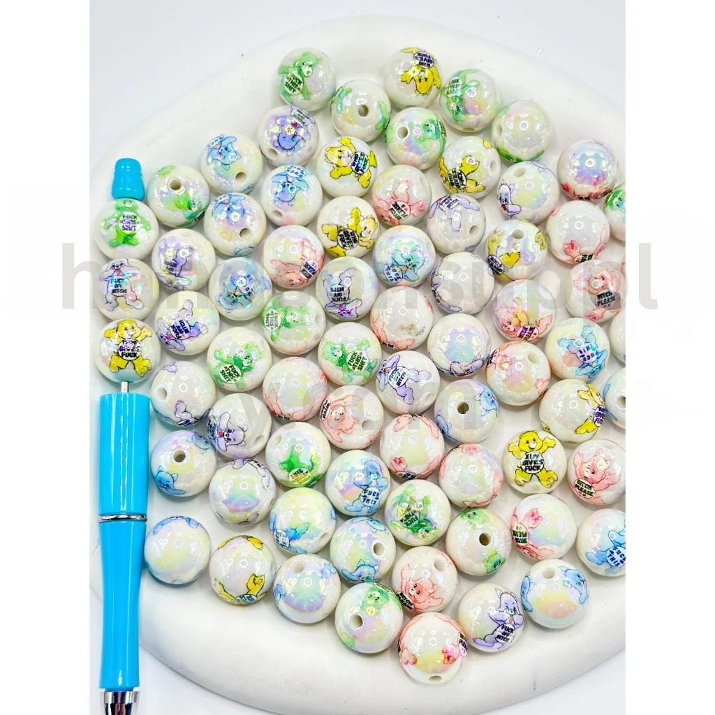 Sassy Rainbow Bears Print Round 16MM Assorted Mix Character Acrylic Be ...