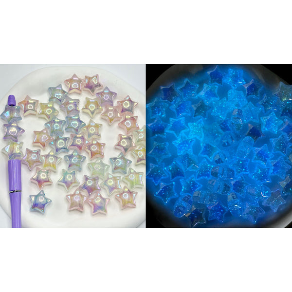 Glow in the Dark, Luminous UV Coating Star Shape Acrylic Beads, Random ...