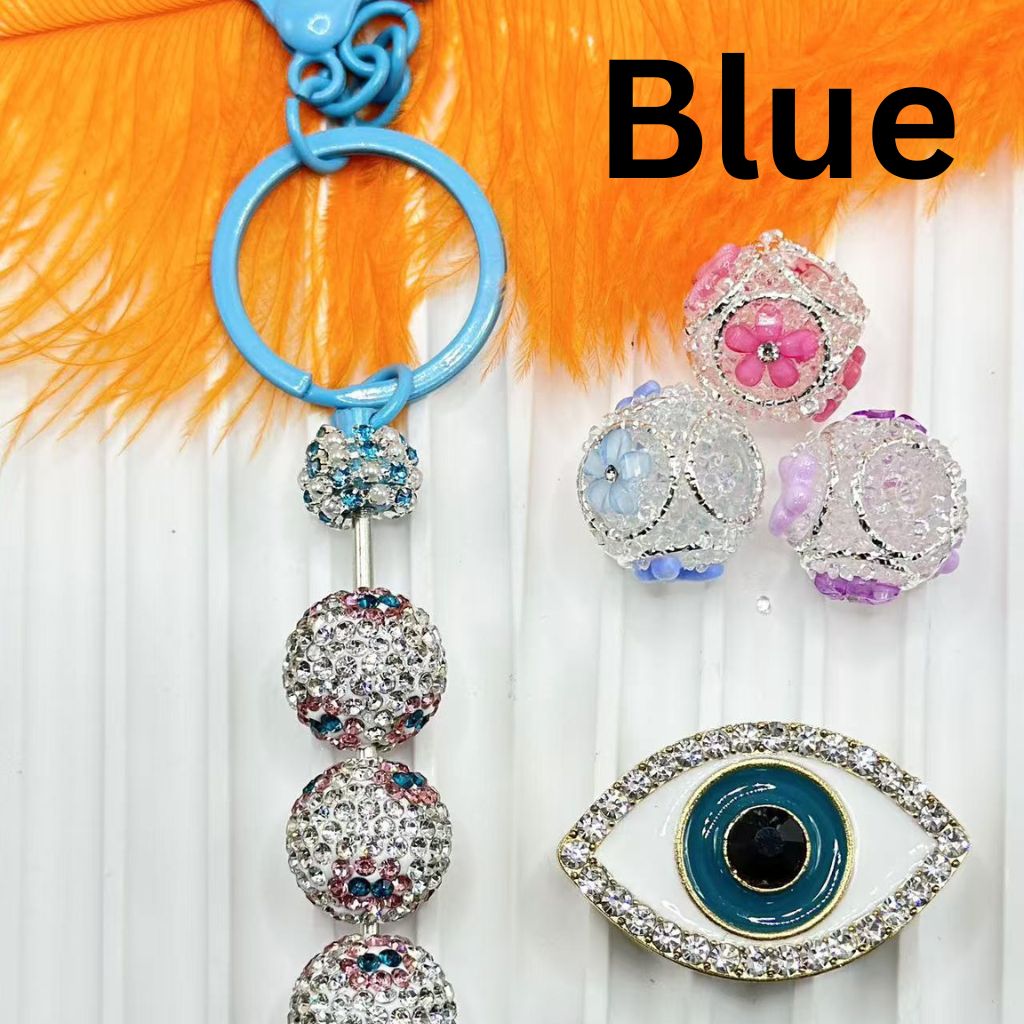 DIY Beadable Metal Keychains with Bar, White Pearls & Colorful Rhinest ...
