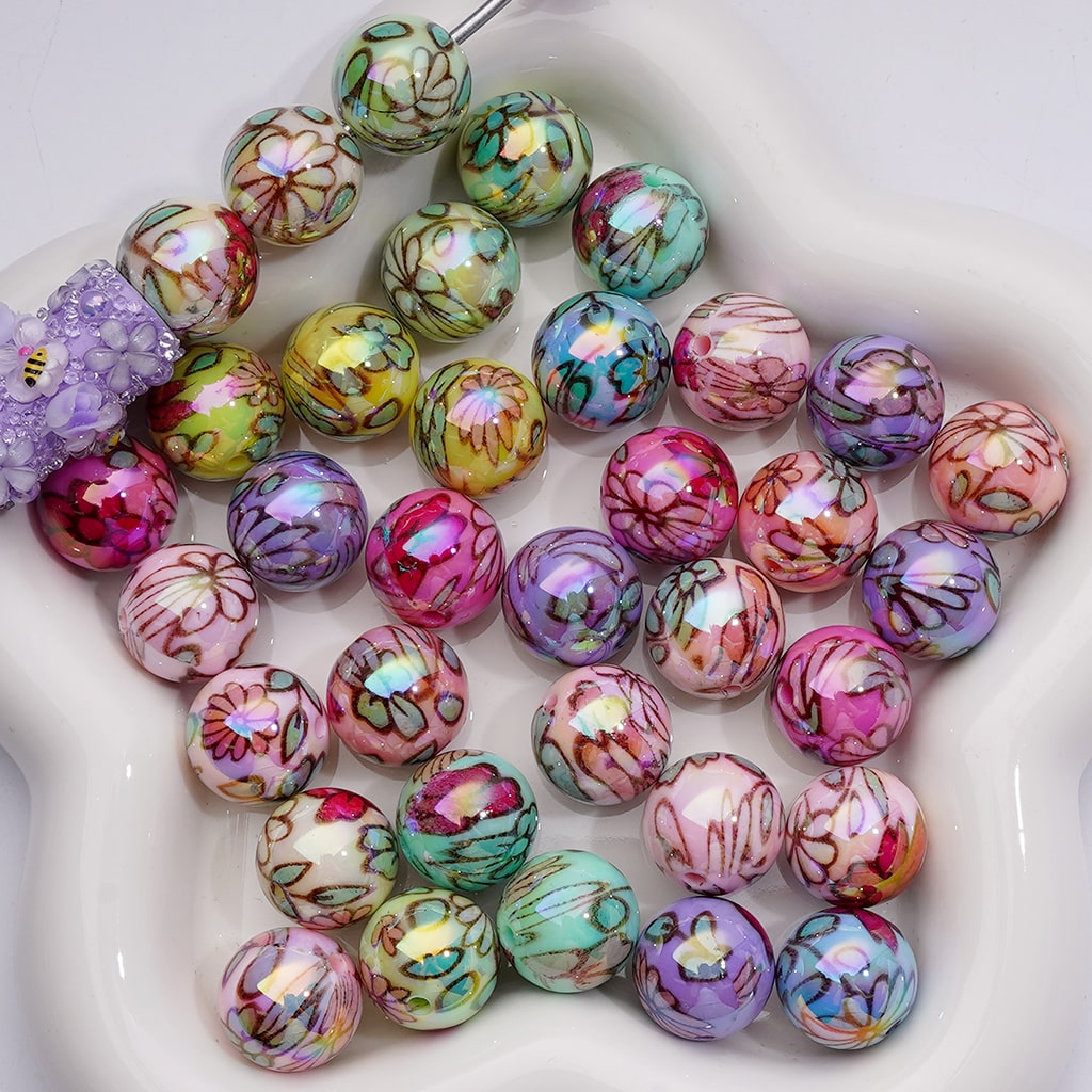 Shiny Flowers Multi-Color UV Coating Round Acrylic Beads, 16MM (Single ...