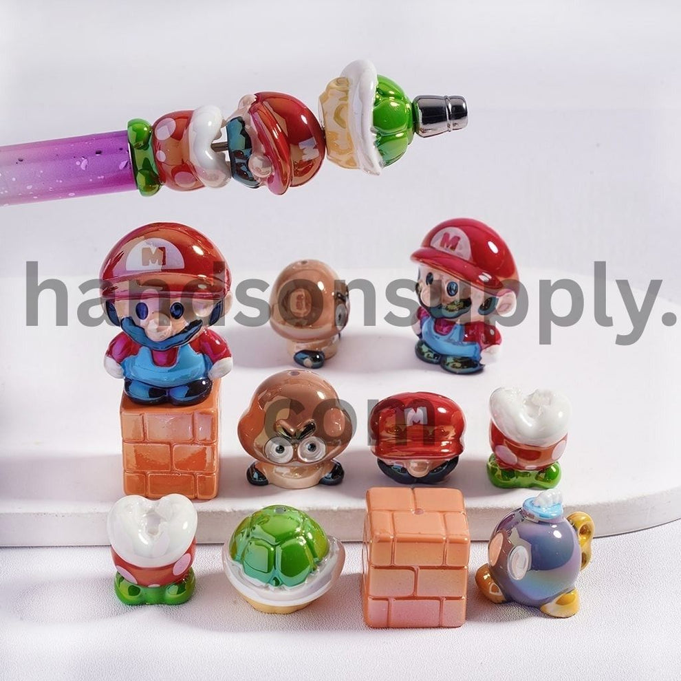 UV Coated Cute Plumber Character Series Flat Back Acrylic Beads Random ...