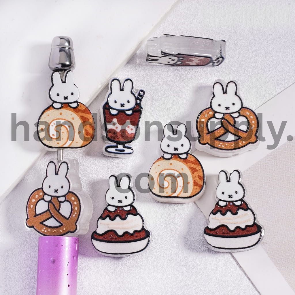 Classic White Bunny & Food Print Acrylic Beads Height 24MM Random Mix ...