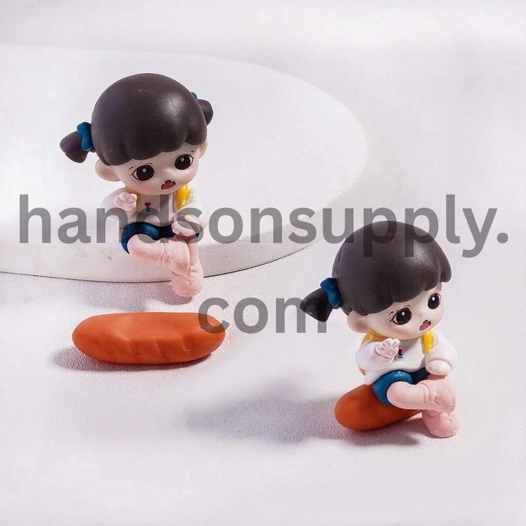 Cute Baby Girls Character Sit on Carrot Shaped Stool with Her Legs Cro ...