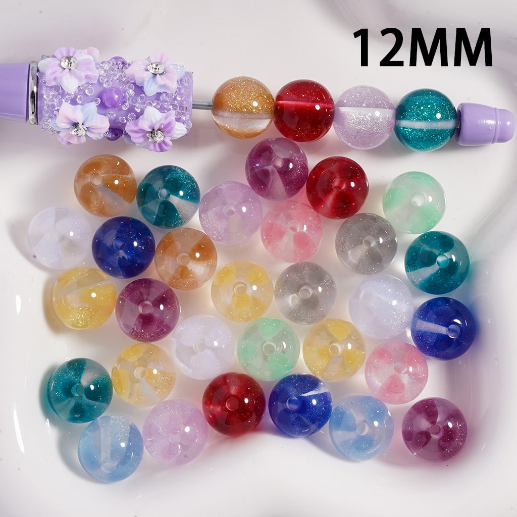 Multi-Color Beads with Glitter and Three Long Sugar Cores Inside, 12MM ...
