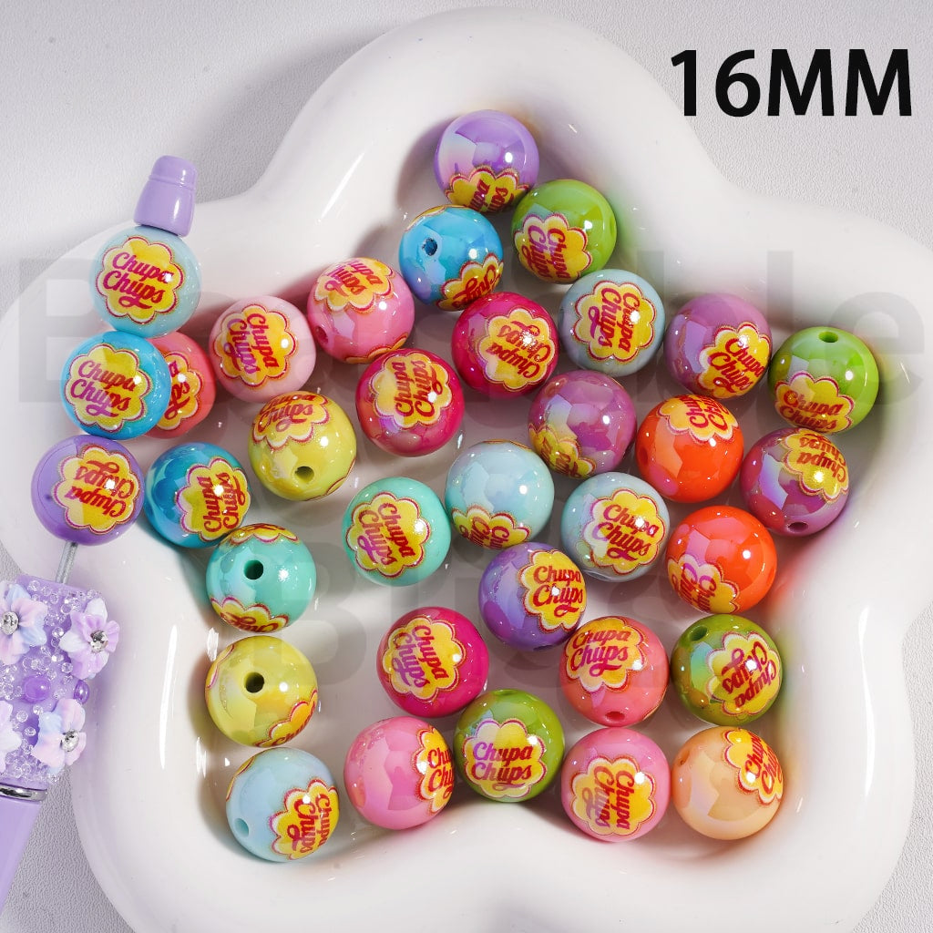 Acrylic Beads UV Coating Chup Chu Lolipop, Solid Color, 16MM, Random M ...