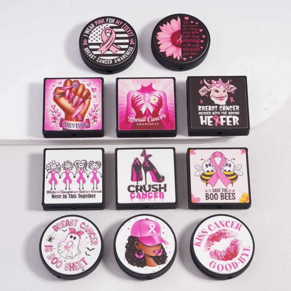 Silicone Focal Beads Breast Cancer Awareness Serious with Different De ...