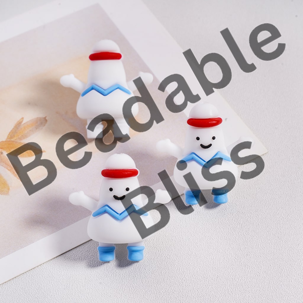 Silicone Focal Beads 3D Cute Cotton Candy Man with Red Circular Ring B ...
