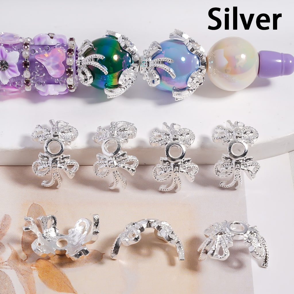 Fancy Bead Cages with Bowtie, Alloy Bead Cap (They Fit 16MM Beads), Si ...