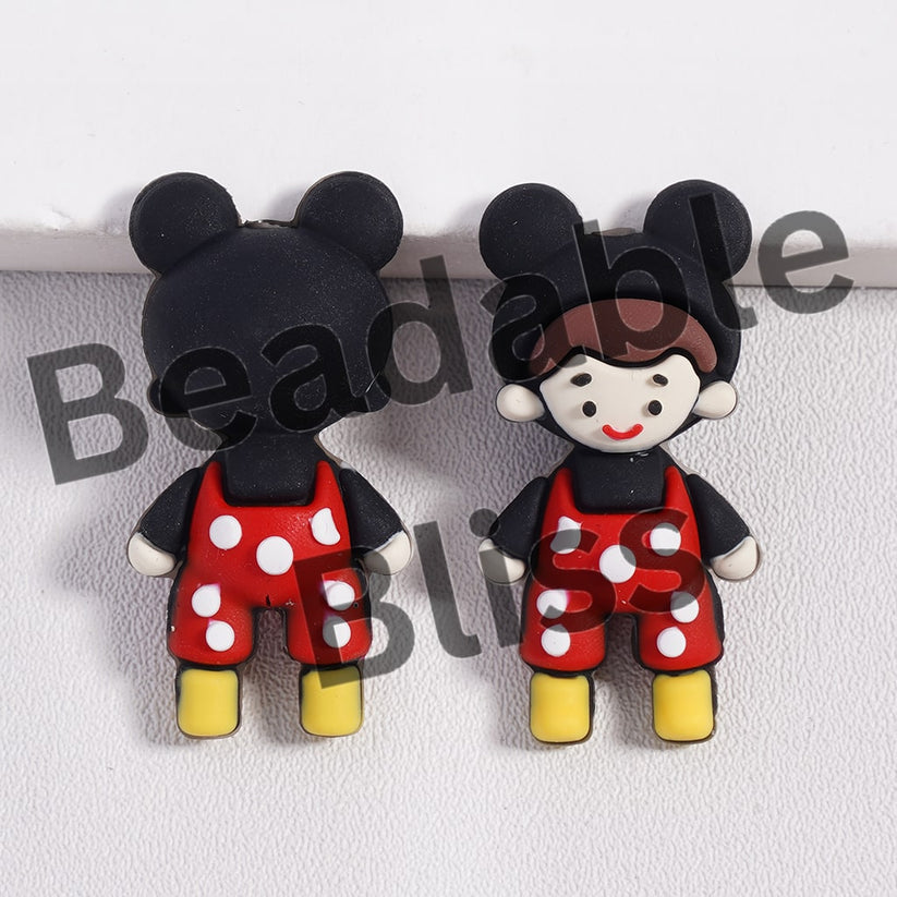 Silicone Focal Beads 3D Mini Boy Wearing Cute Mouse Character Themed C ...
