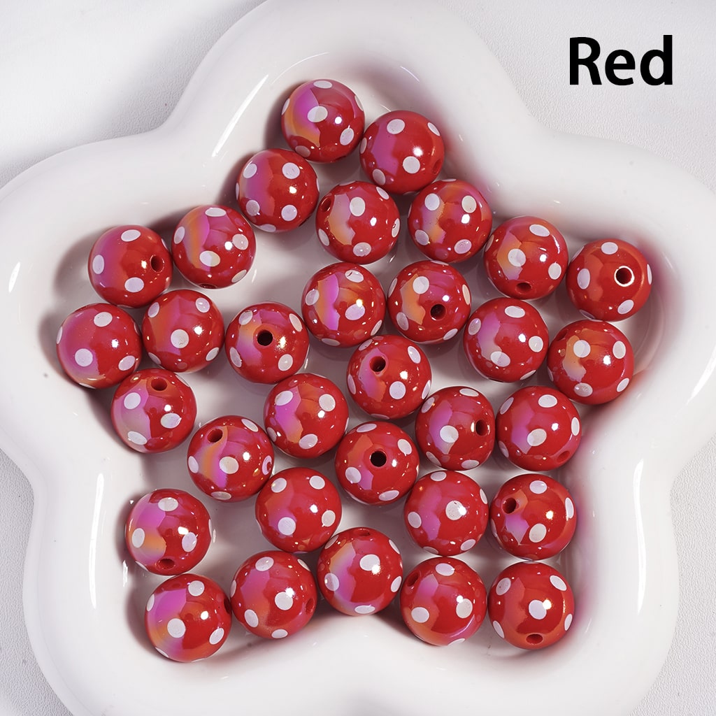 Acrylic Beads with UV Coating and White Polka Dots, 16MM, Multi-Color ...