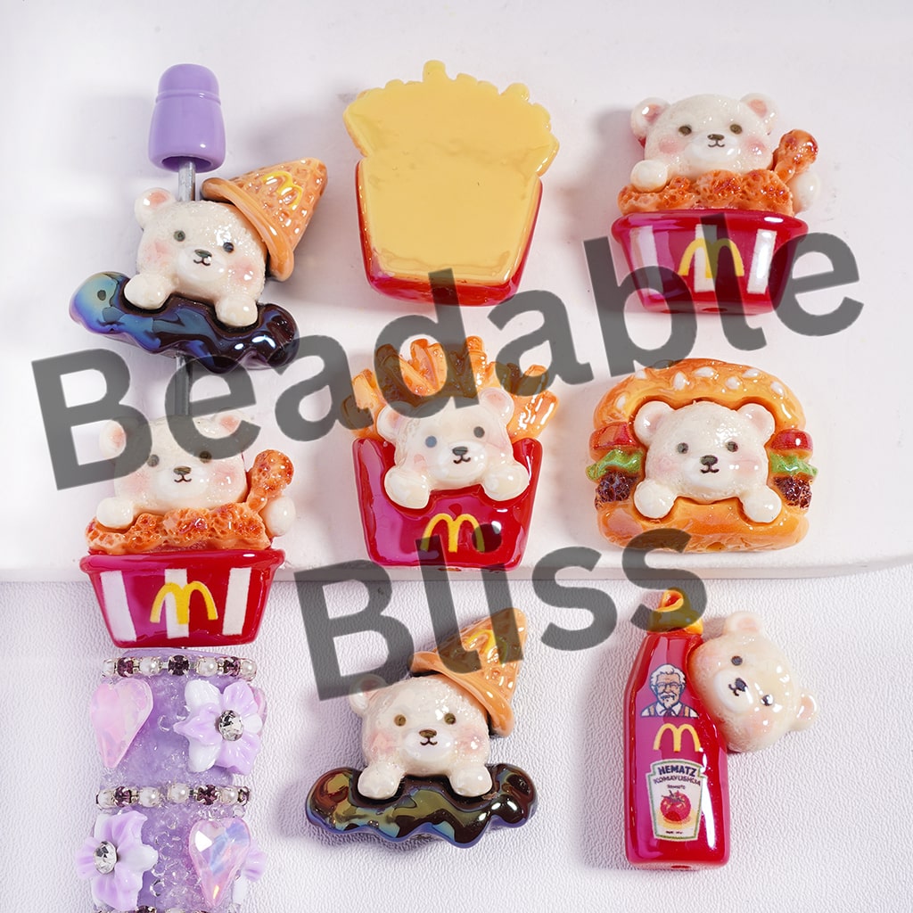 Acrylic Beads UV Coating Bear Fast Food Series in Various Shapes, Rand ...