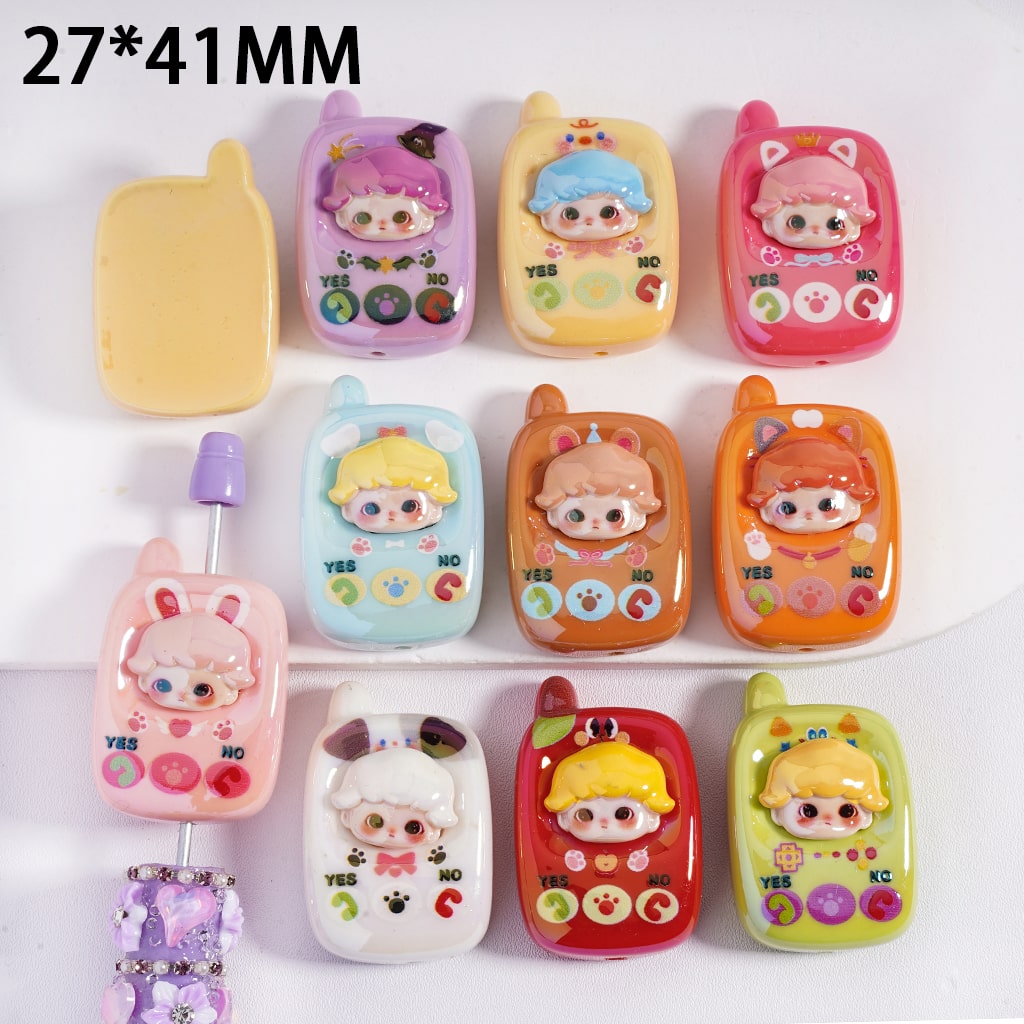 UV Coated Fun Mobile Phone Shape Large Acrylic Beads with Baby Face Ch ...