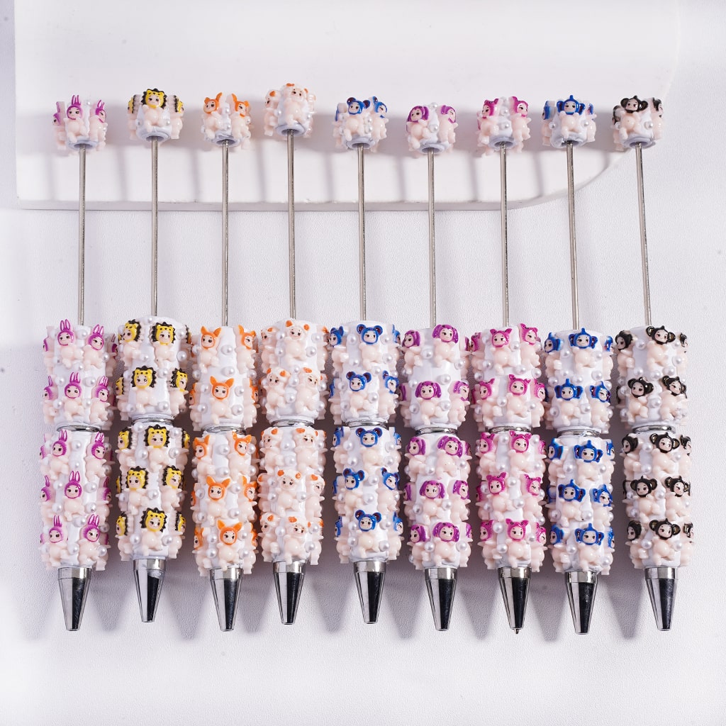 Beadable Clay Pens with Baby Wearing Various Animal Hats and White Pea ...