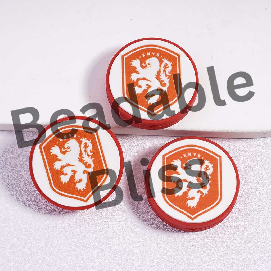 Silicone Focal Beads Netherlands Football Soccer Team, Flat Round Shap ...
