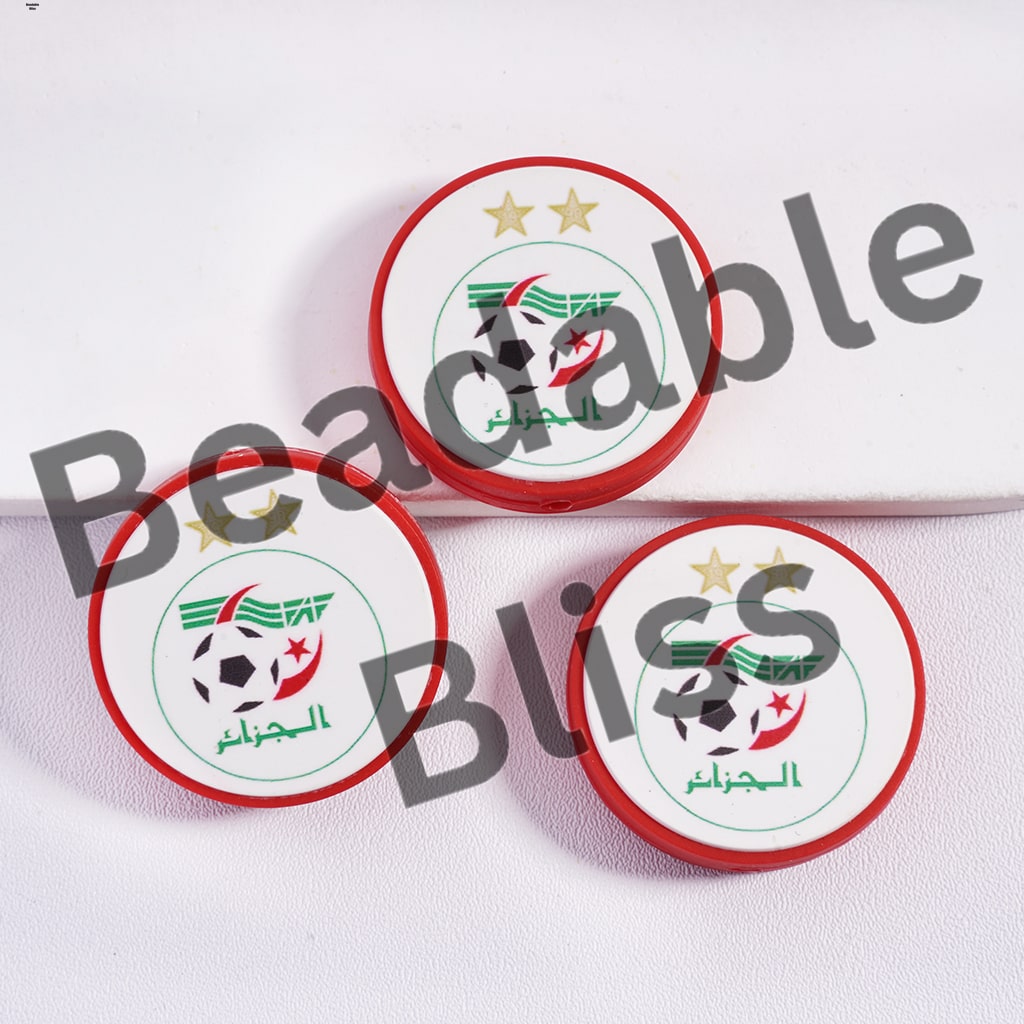 Silicone Focal Beads Algeria Football Soccer Team, Flat Round Shape ...