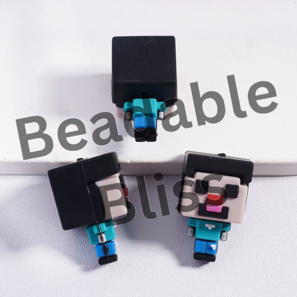 Silicone Focal Beads 3D Sandbox Game Boy Character with Big Head and B ...