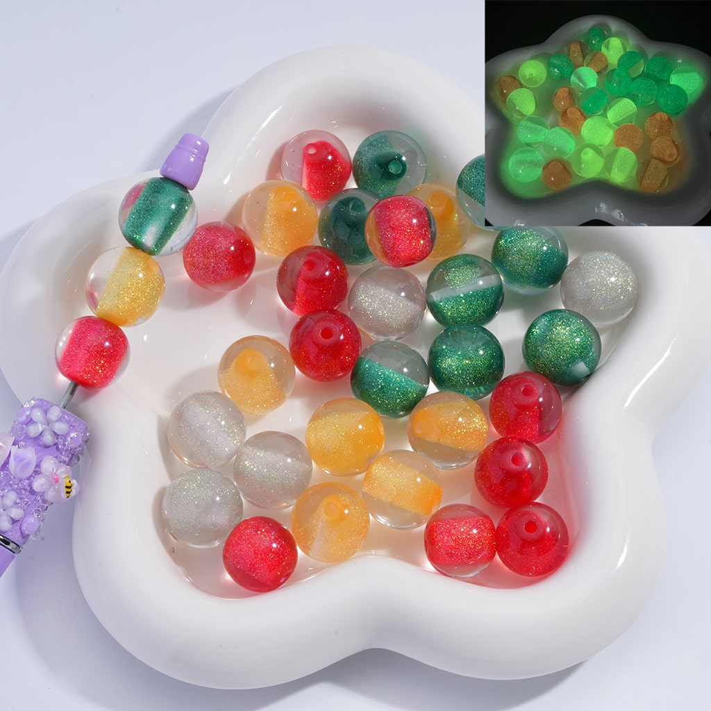 Luminous Glitter Sugar Core with Christmas Acrylic Beads Multi Color 1 ...
