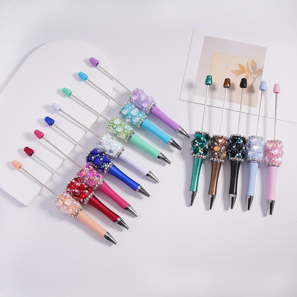 Glamorous Heart Beadable Pen with Multi Color Rhinestones Chains & Pea ...