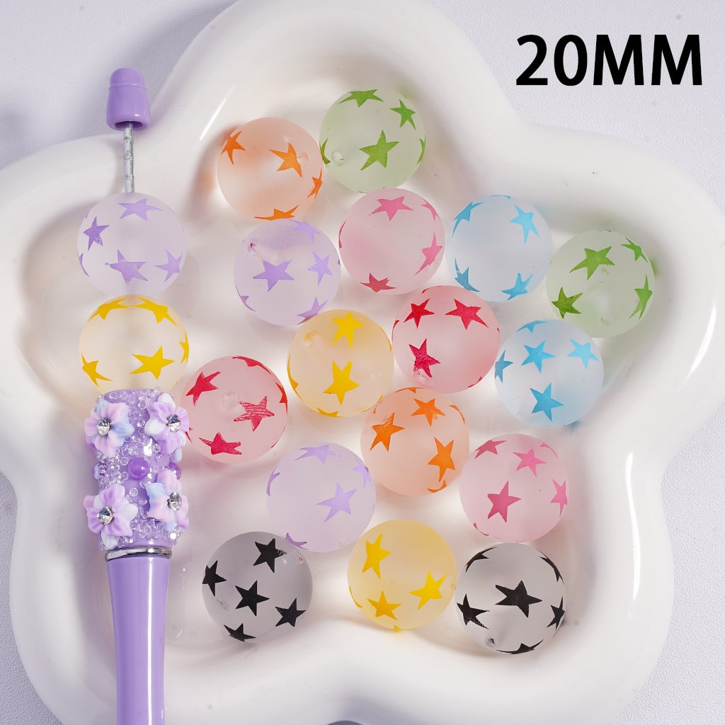 Luminous Frosted Matte Cute Mini Star Print Multi-Color Round Acrylic ...