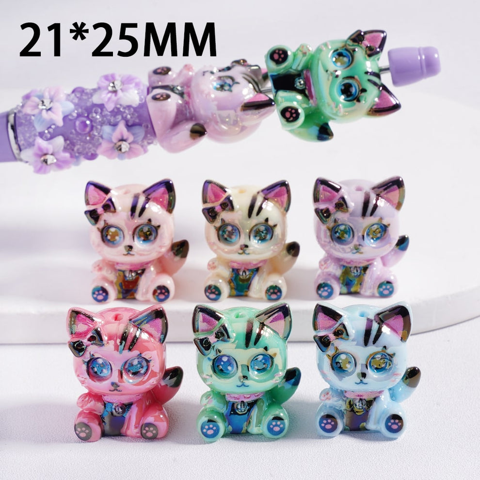 UV Coated Cute Cat Solid Color Acrylic Beads 21*25MM, Random Mix ...