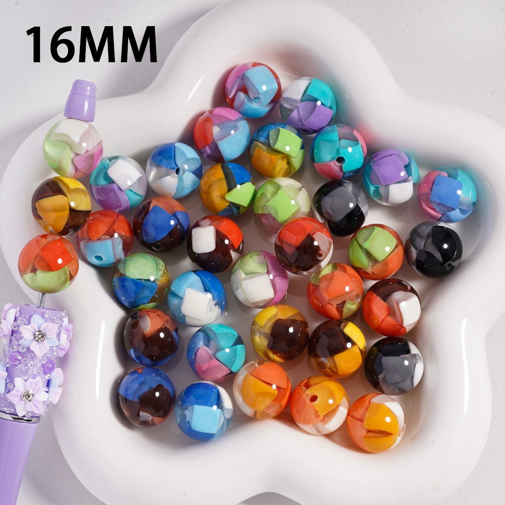Mini Colorful Triangular Block Inside Round Acrylic Beads 16MM – Hands ...