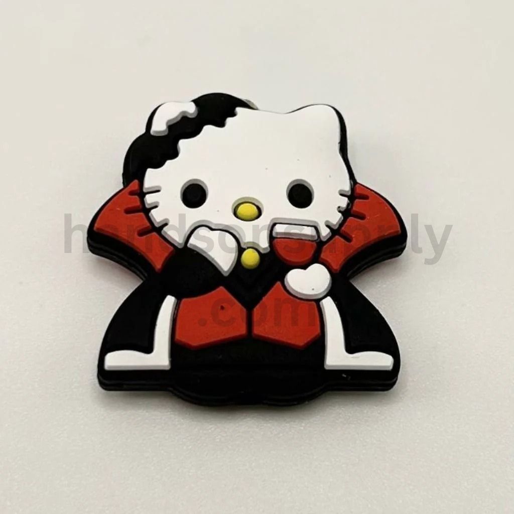 Hello HK Kitty Vampire Design with Fangs & Red Cape Silicone Focal Bea ...
