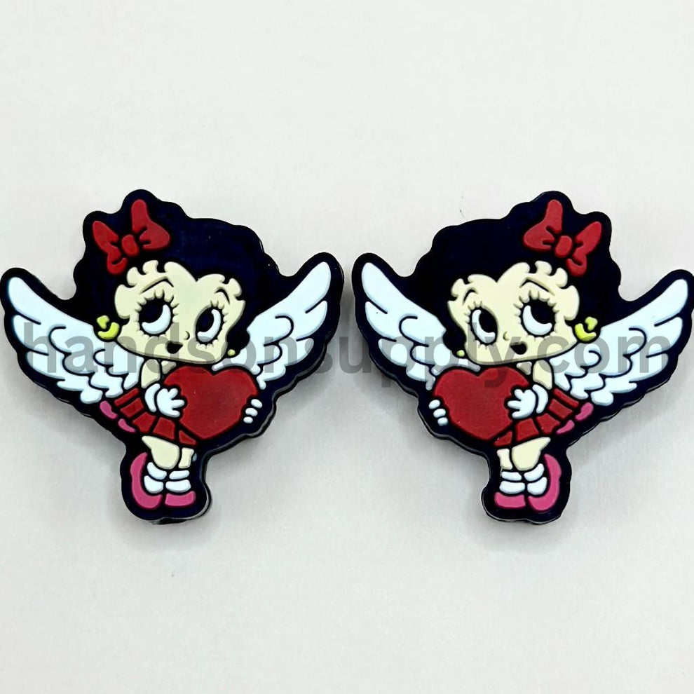 Old Girl Character Cute Girl with Wings Holds a Red Heart Silicone Foc ...
